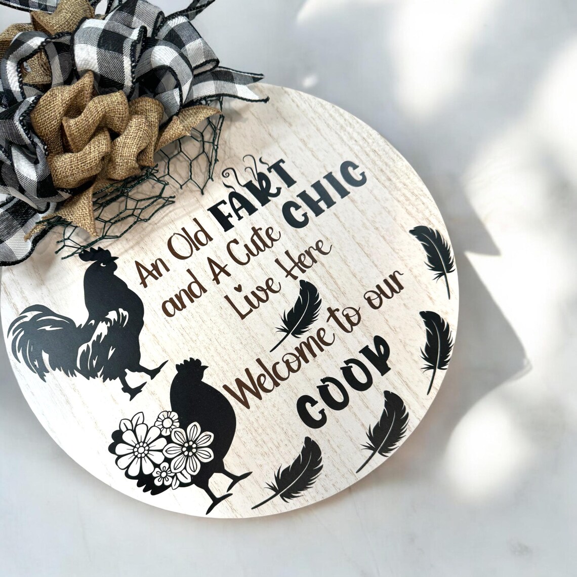 Hanging Round Sign, an Old Fart and A Cute Chic Lives Here. Welcome to ...