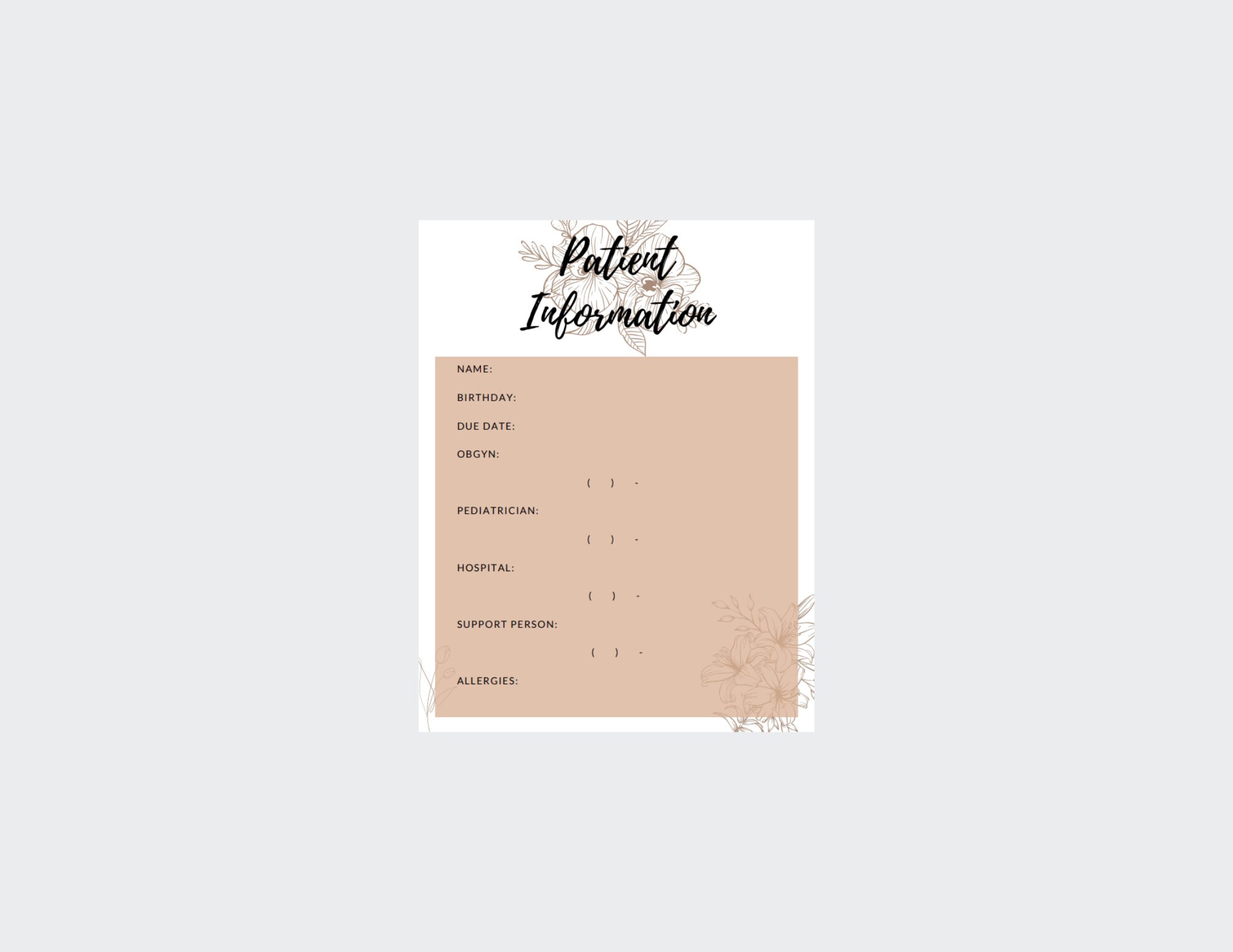 Patient Information Sheet | Labor and Delivery | Birthing Essentials ...