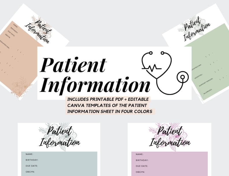Patient Information Sheet | Labor and Delivery | Birthing Essentials | Hospital Digital Download ...