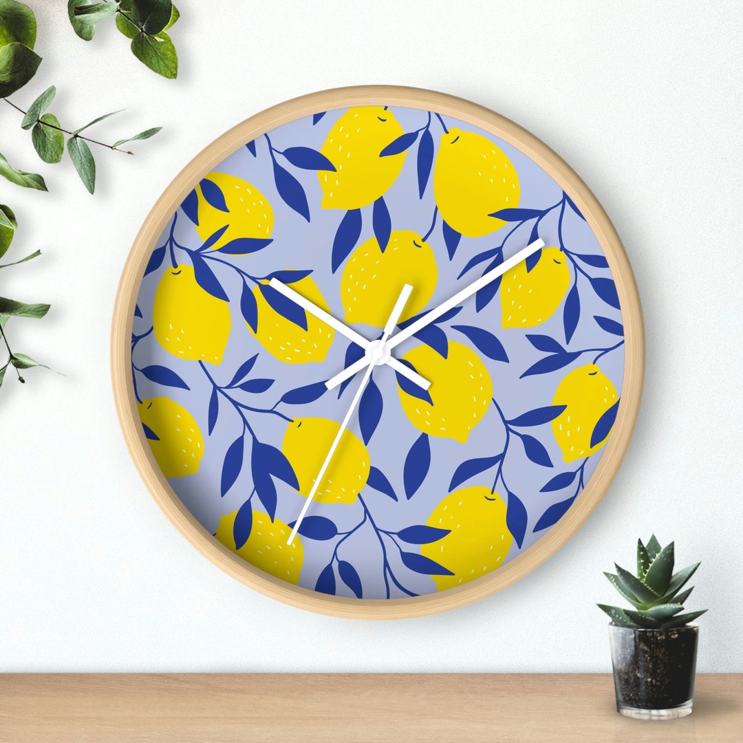 Lemons Wall Clock, Battery Operated, Pattern, 3 Colors, Wood, Home ...