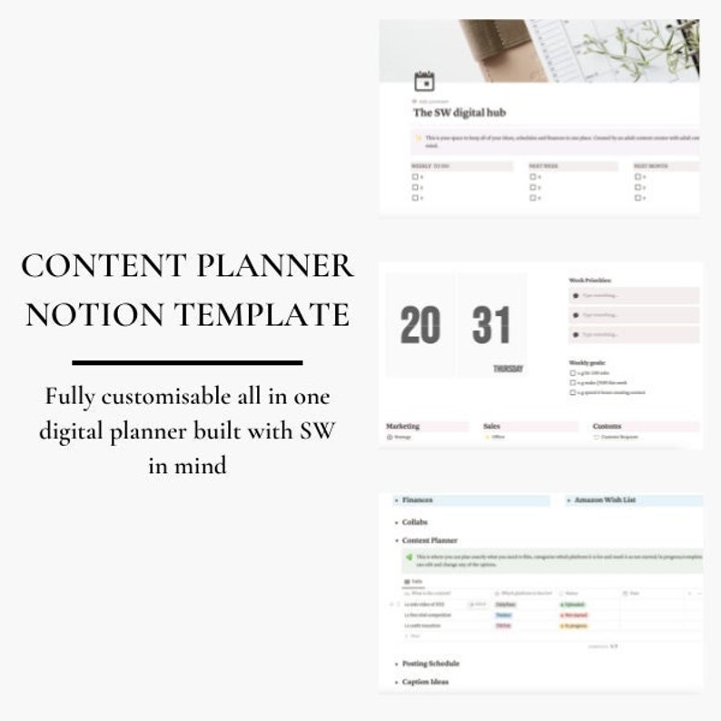 The SW Digital Hub / Notion All in One Planner for Adult Content ...