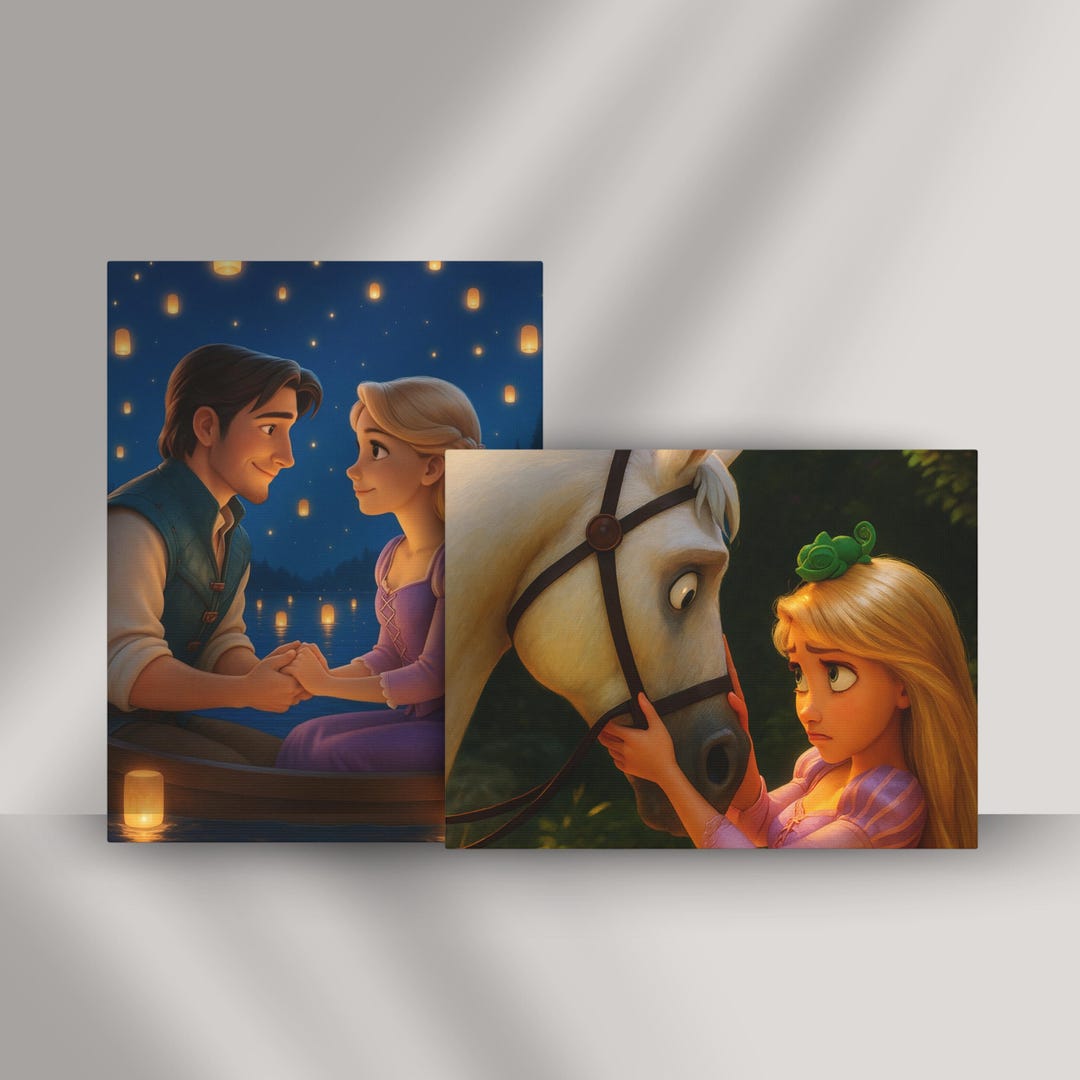 Rapunzel Canvas: Eugene Lantern Scene, Rapunzel With Pascal, Maximus ...
