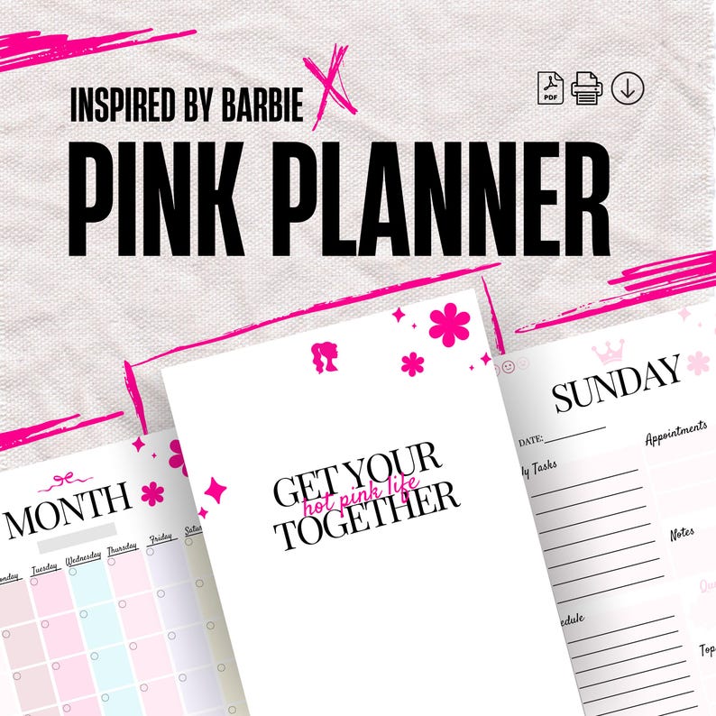 Barbie Movie Planner: Pink Digital/printable Journal - Monthly, Weekly ...
