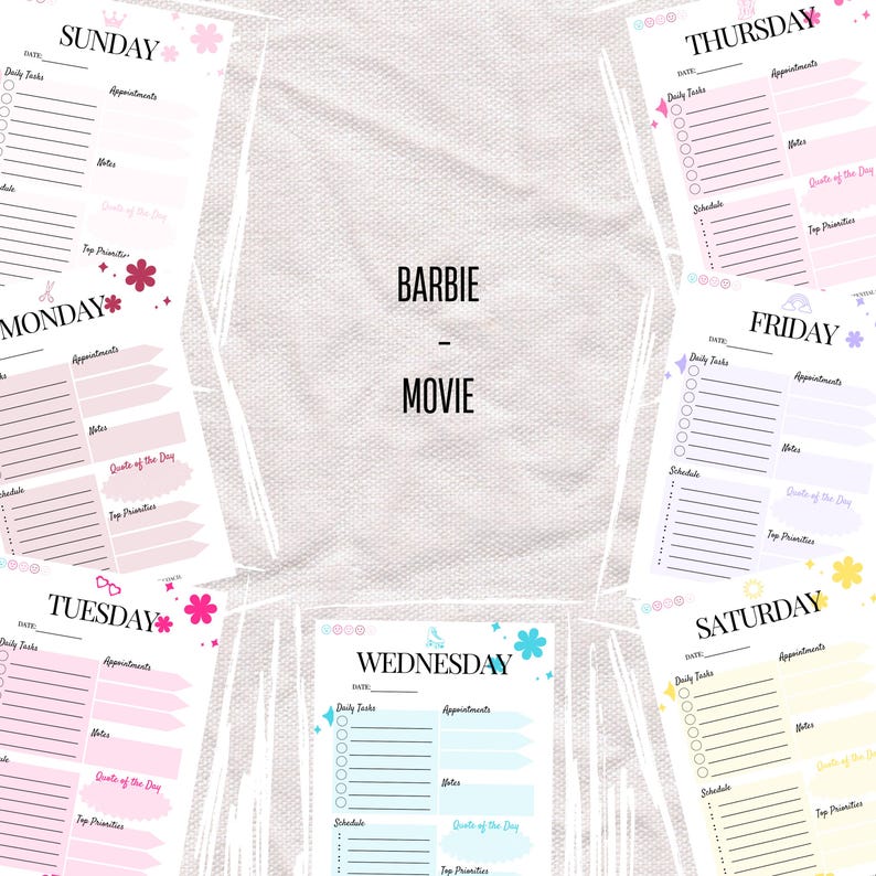 Barbie Movie Planner: Pink Digital/printable Journal - Monthly, Weekly ...