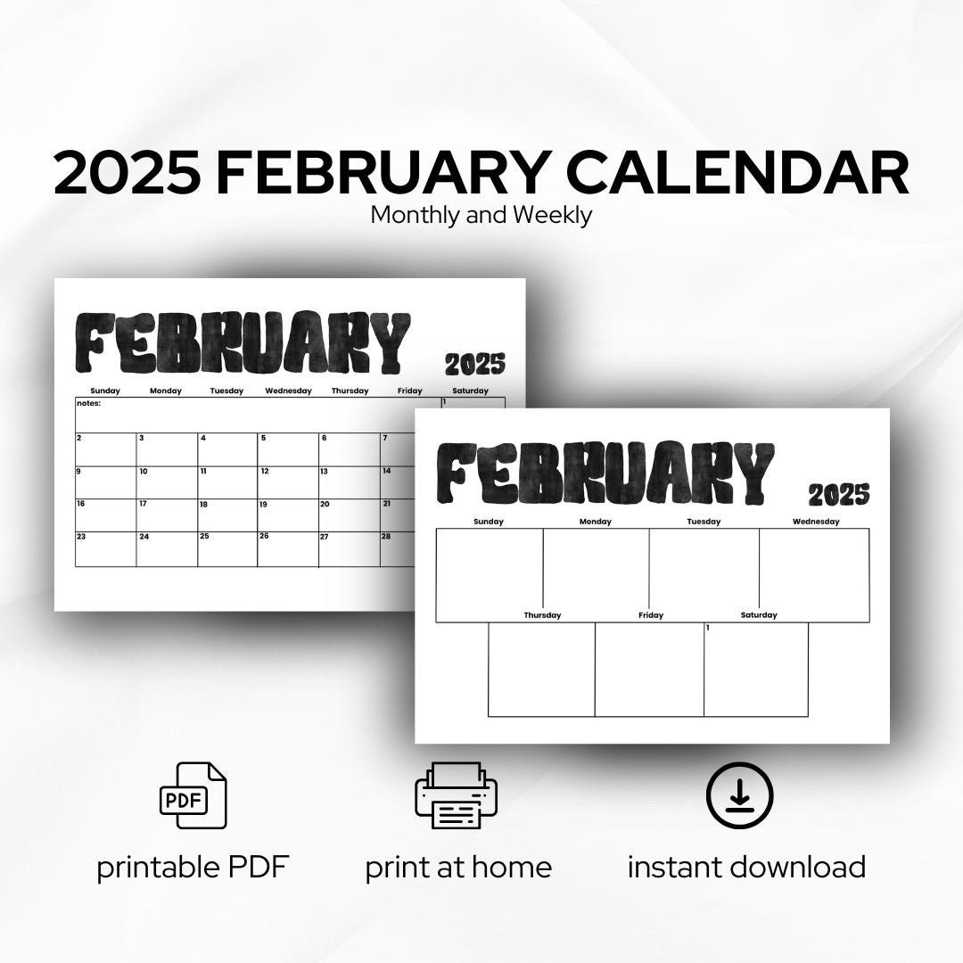 2025 Minimalist February Fillable Calendar, Monthly and Weekly ...