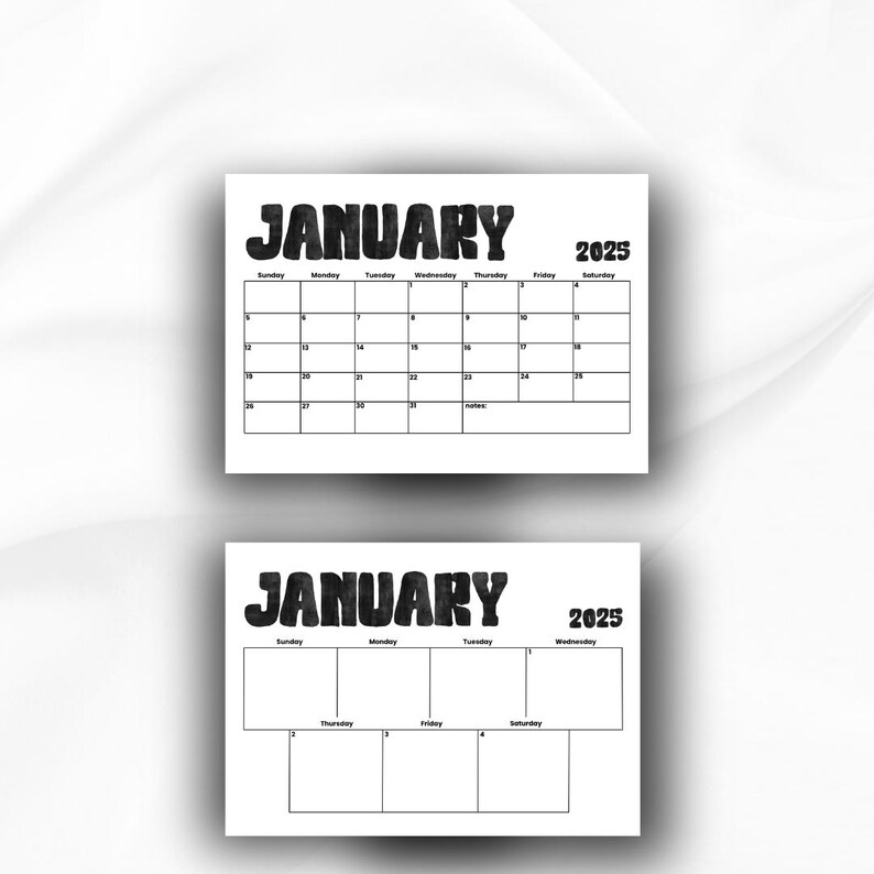 2025 Simple January Fillable Calendar, Monthly and Weekly, Landscape ...