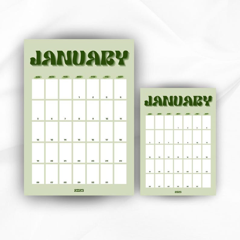 2025 Green January Fillable Calendar, Minimalist Design, Weekly ...