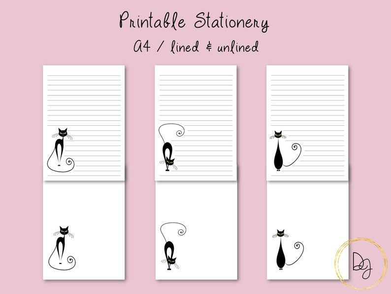 Black Cat | Printable Stationery | Cat | A4, US Letter 8.5x11 in ...