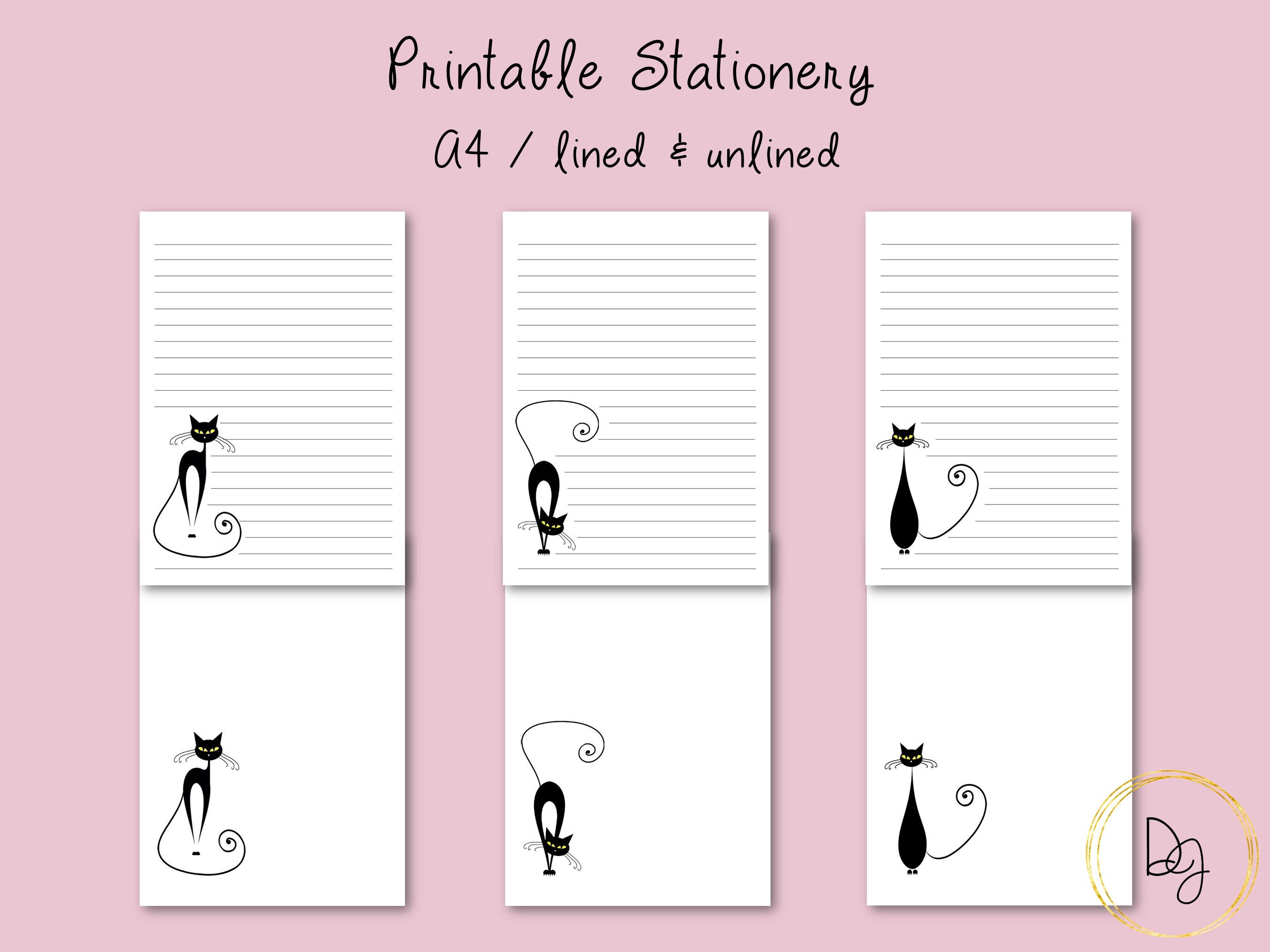 Black Cat | Printable Stationery | Cat | A4, US Letter 8.5x11 in ...
