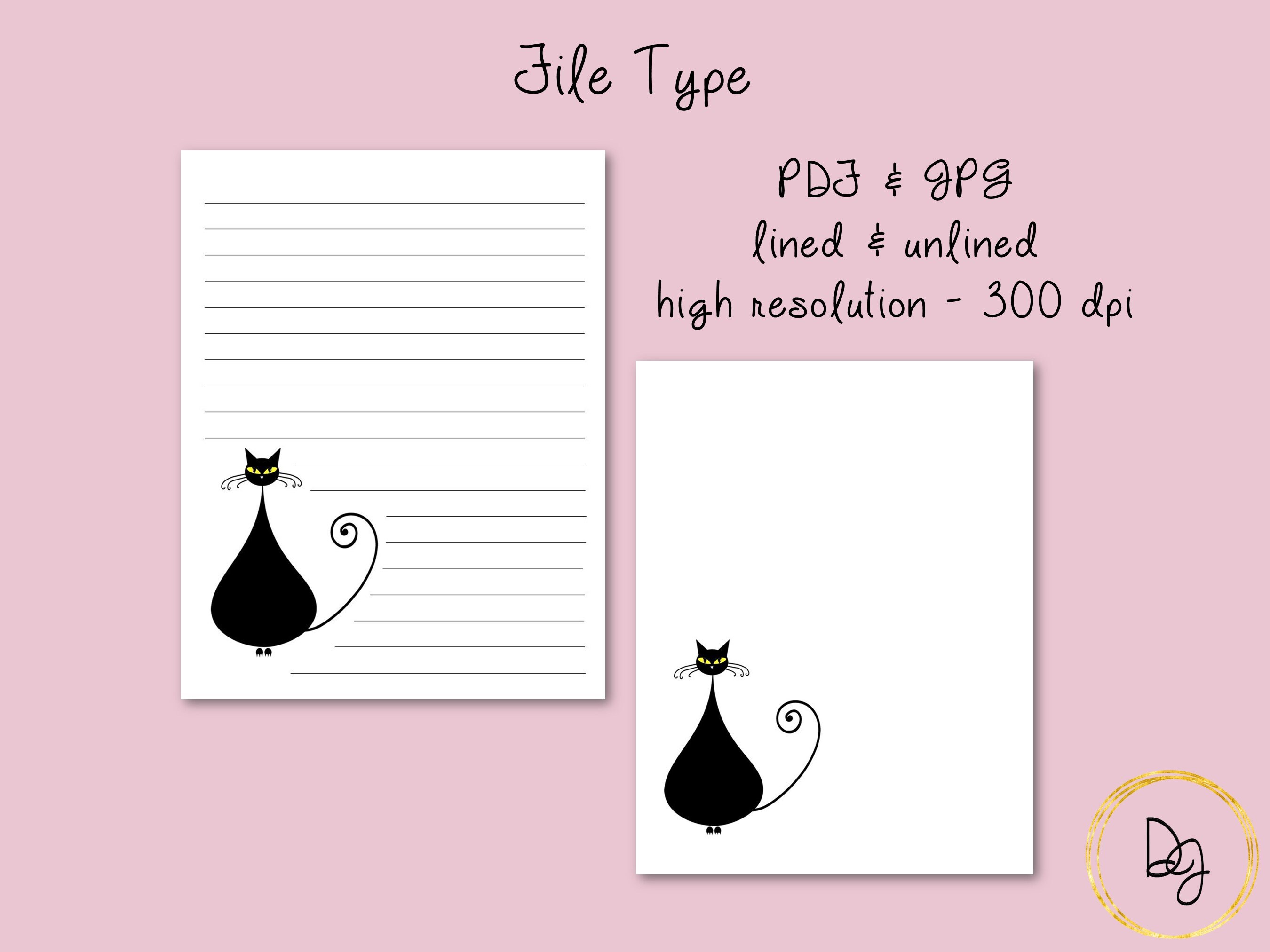 Cat Printable Stationery | Black Cat | A4, US Letter 8.5x11 in | Lined ...