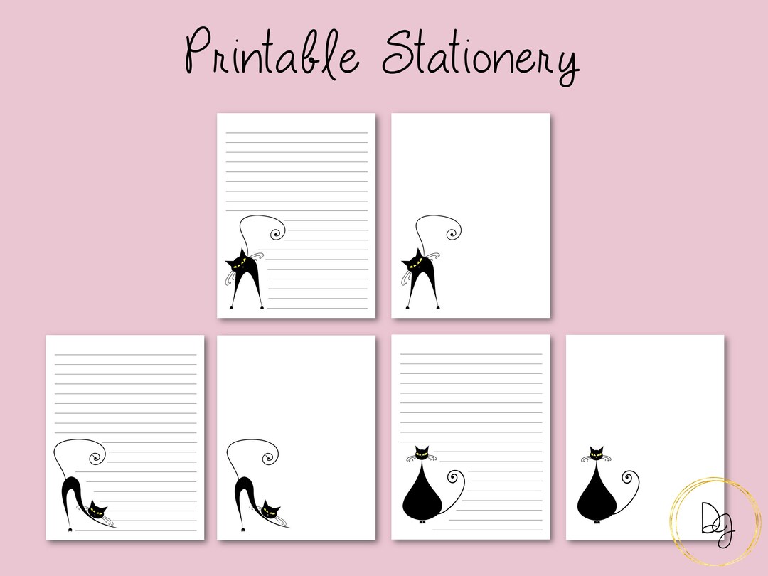 Cat Printable Stationery | Black Cat | A4, US Letter 8.5x11 in | Lined ...