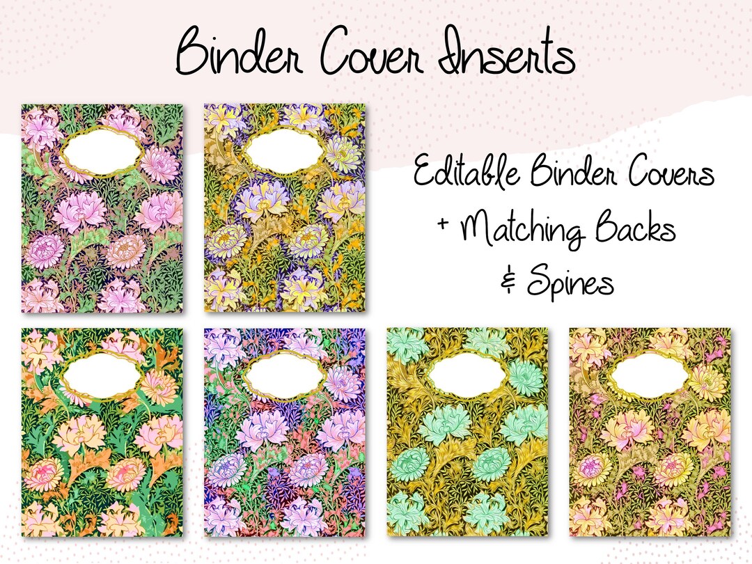 Elegant Blooms Binder Covers Inserts | Back Inserts and Matching Spines ...