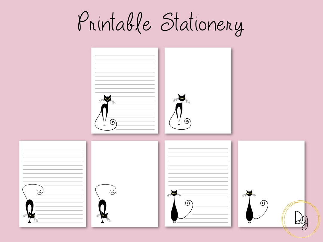 Black Cat | Printable Stationery | Cat | A4, US Letter 8.5x11 in ...