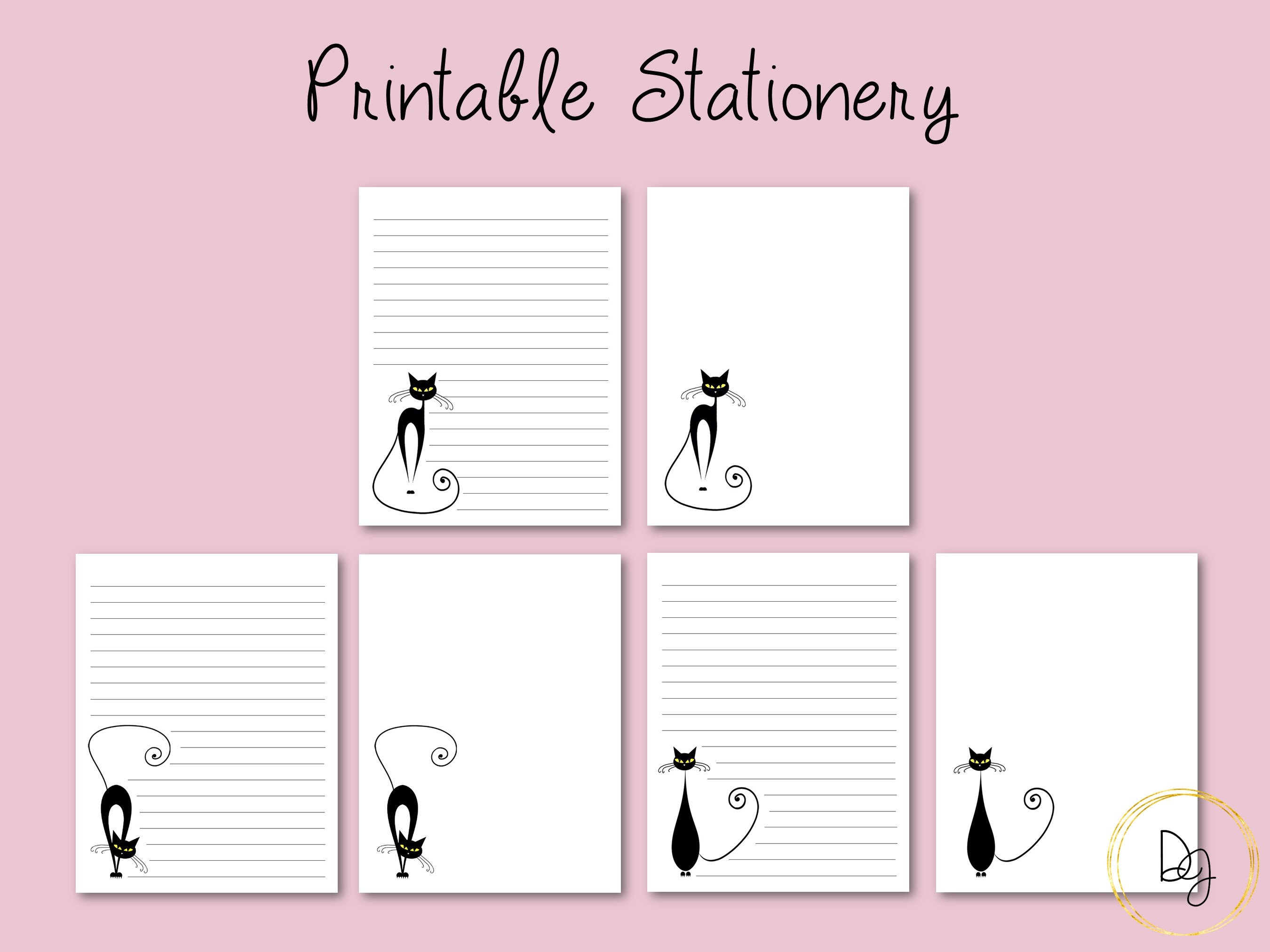 Black Cat | Printable Stationery | Cat | A4, US Letter 8.5x11 in ...