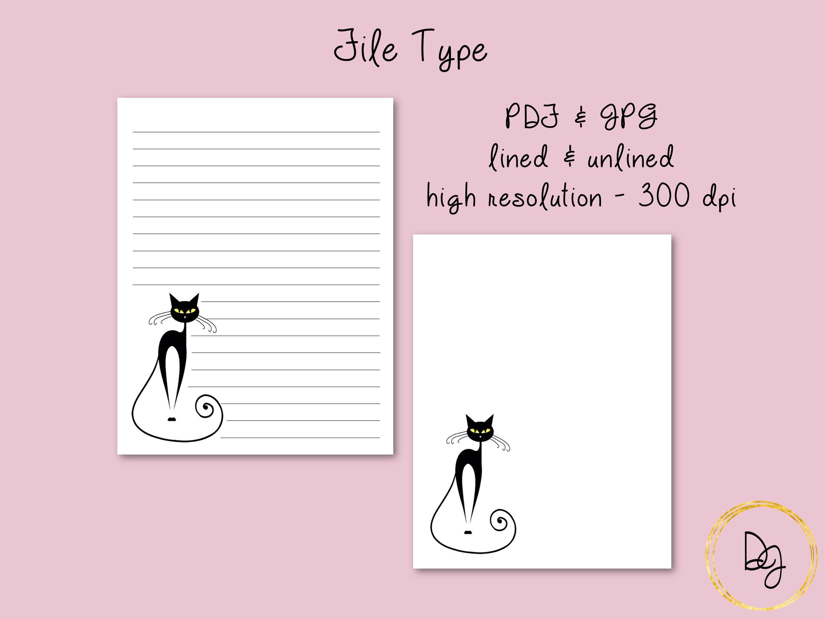 Black Cat | Printable Stationery | Cat | A4, US Letter 8.5x11 in ...