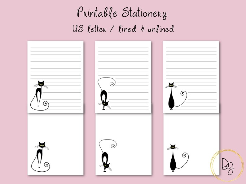 Black Cat | Printable Stationery | Cat | A4, US Letter 8.5x11 in ...