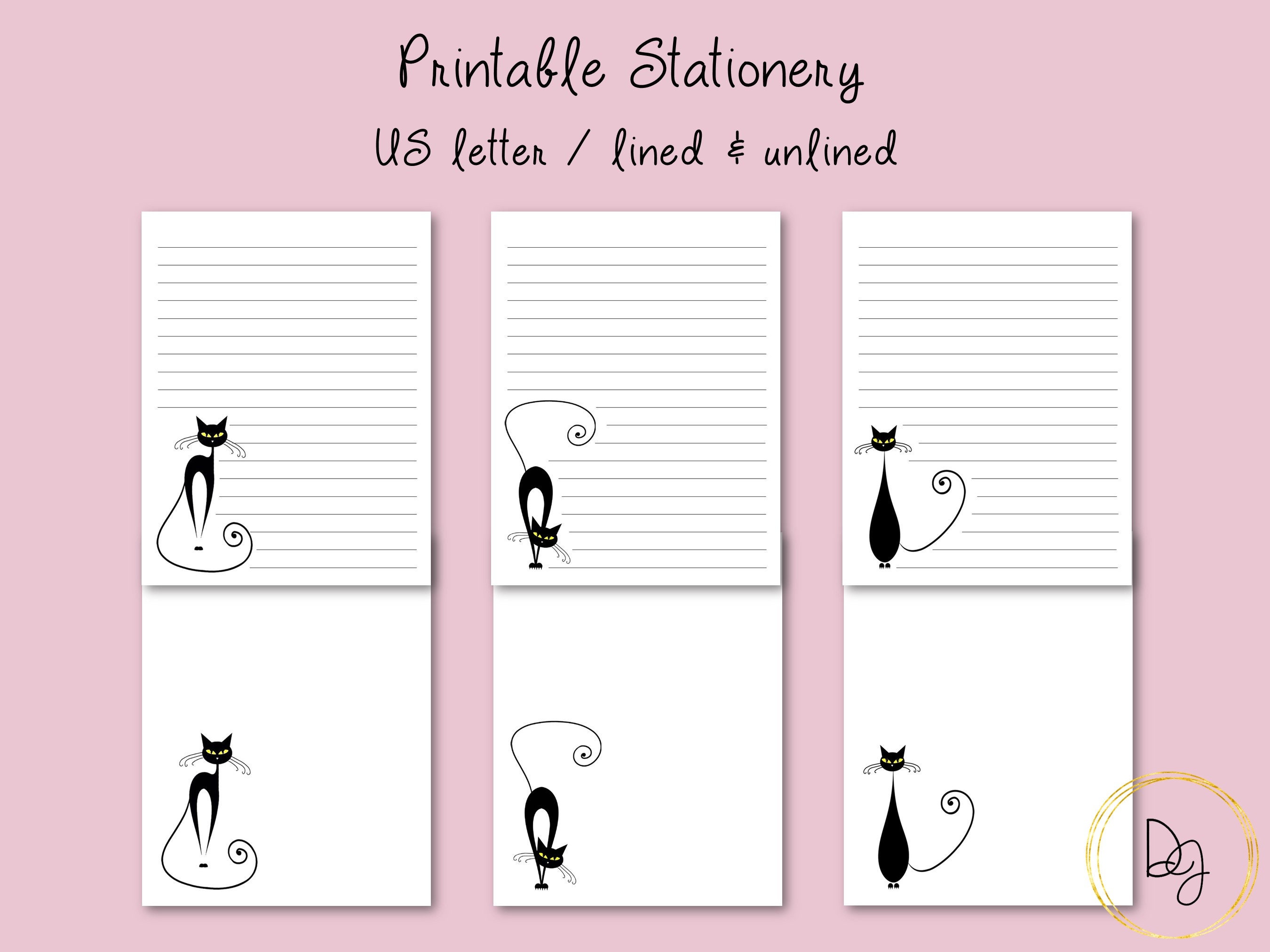 Black Cat | Printable Stationery | Cat | A4, US Letter 8.5x11 in ...
