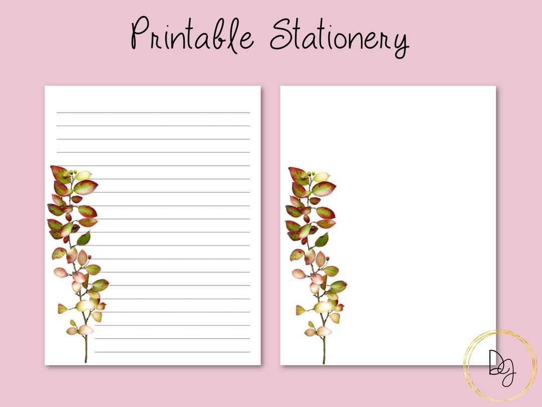 Floral Red Leaf Vine Printable Stationery Floral Print A4, US Letter 8 ...