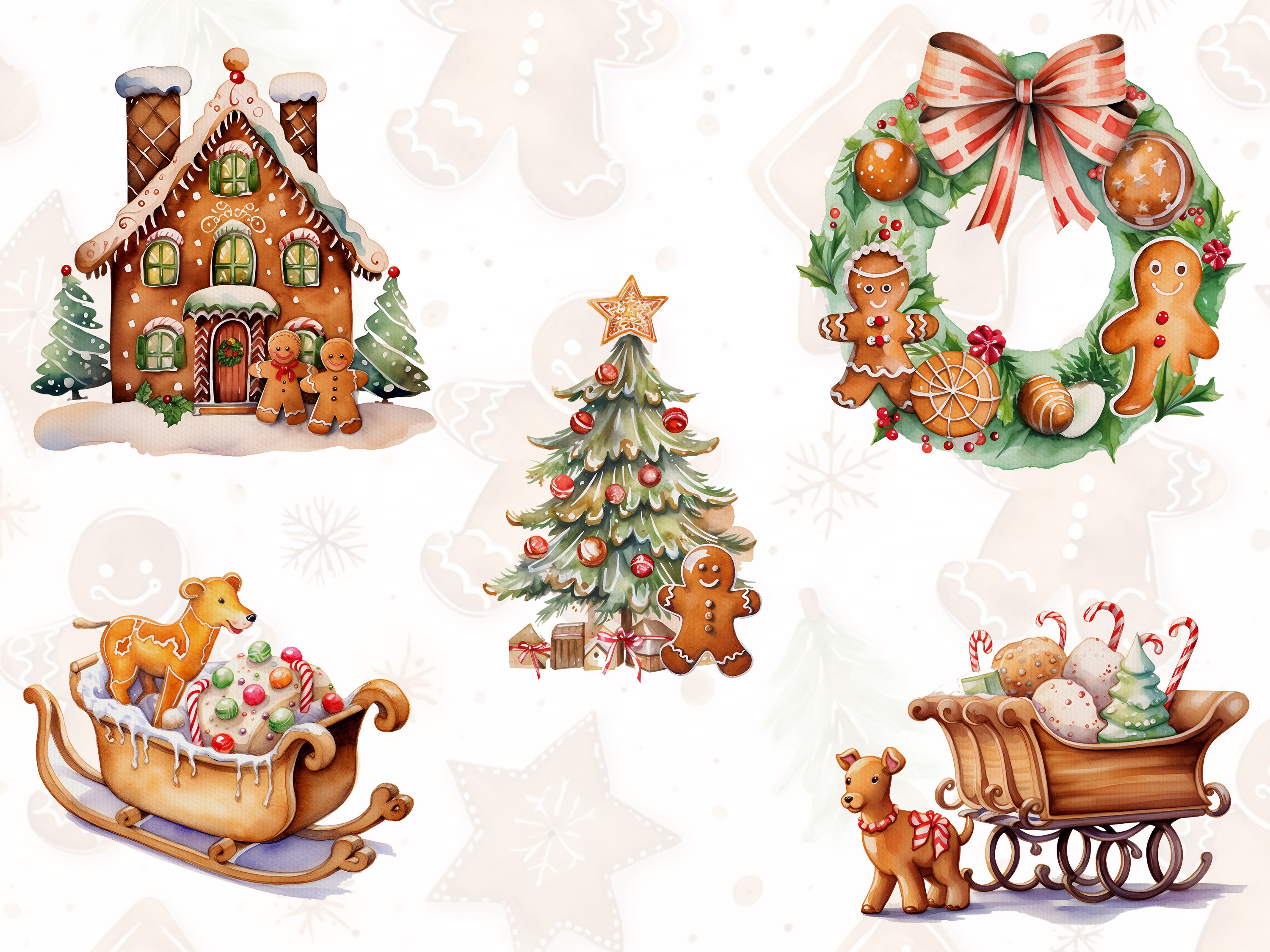 Watercolor Gingerbread Clipart Bundle, PNG Cliparts of Cookieman ...