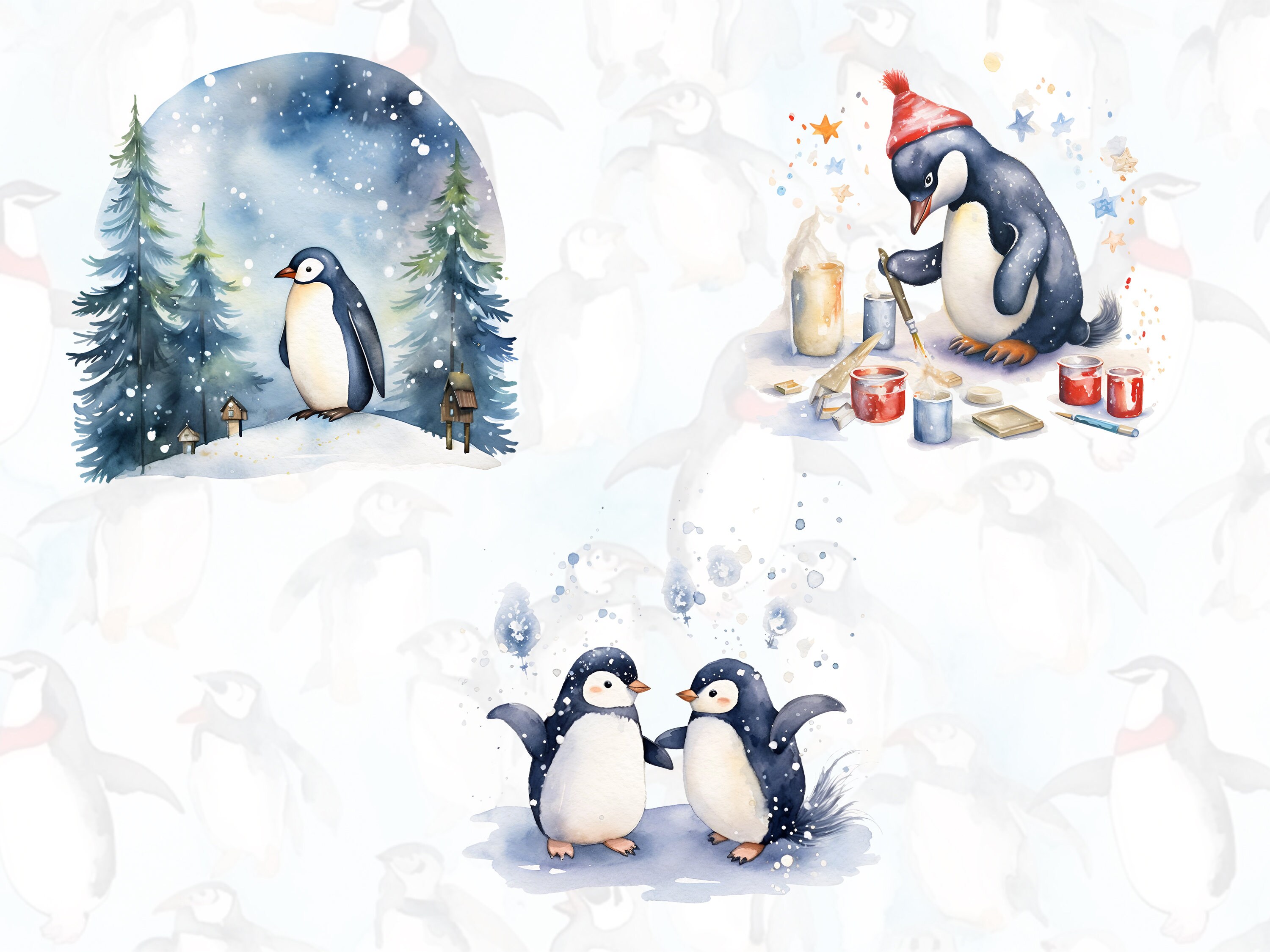 Watercolor Penguins Pack Clipart PNG of Penguins Illustrations Penguin ...
