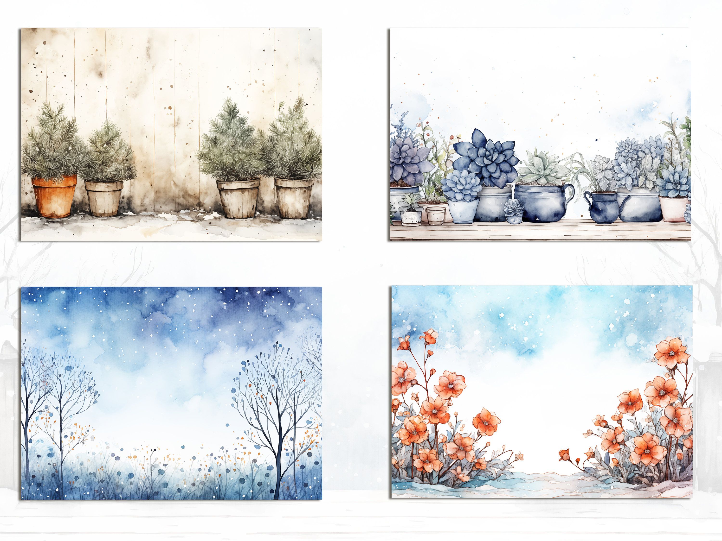 Watercolor Winter Garden Backgrounds, Texture Background for Gardening ...