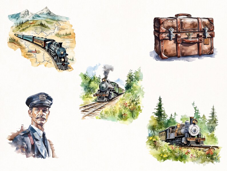 Watercolor Old Trains Clipart Bundle Vintage Trains PNG for - Etsy