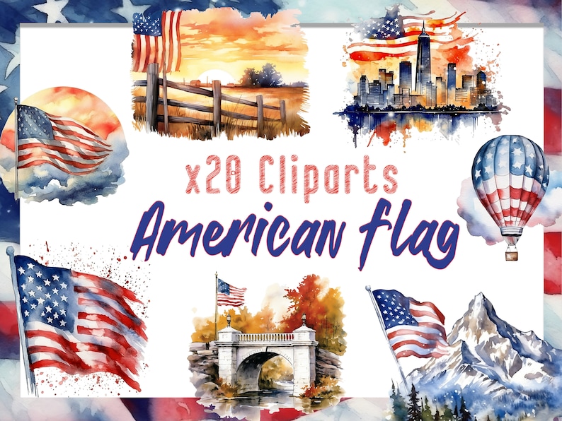 Watercolor Clipart American Flag, Patriotic Flag Clipart, Independence ...