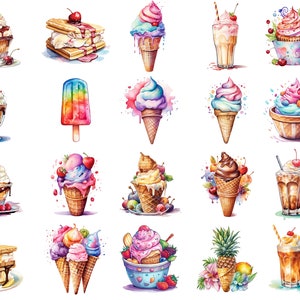 Watercolor Ice Cream Bundle, Watercolor Cliparts PNG of Various Ice ...
