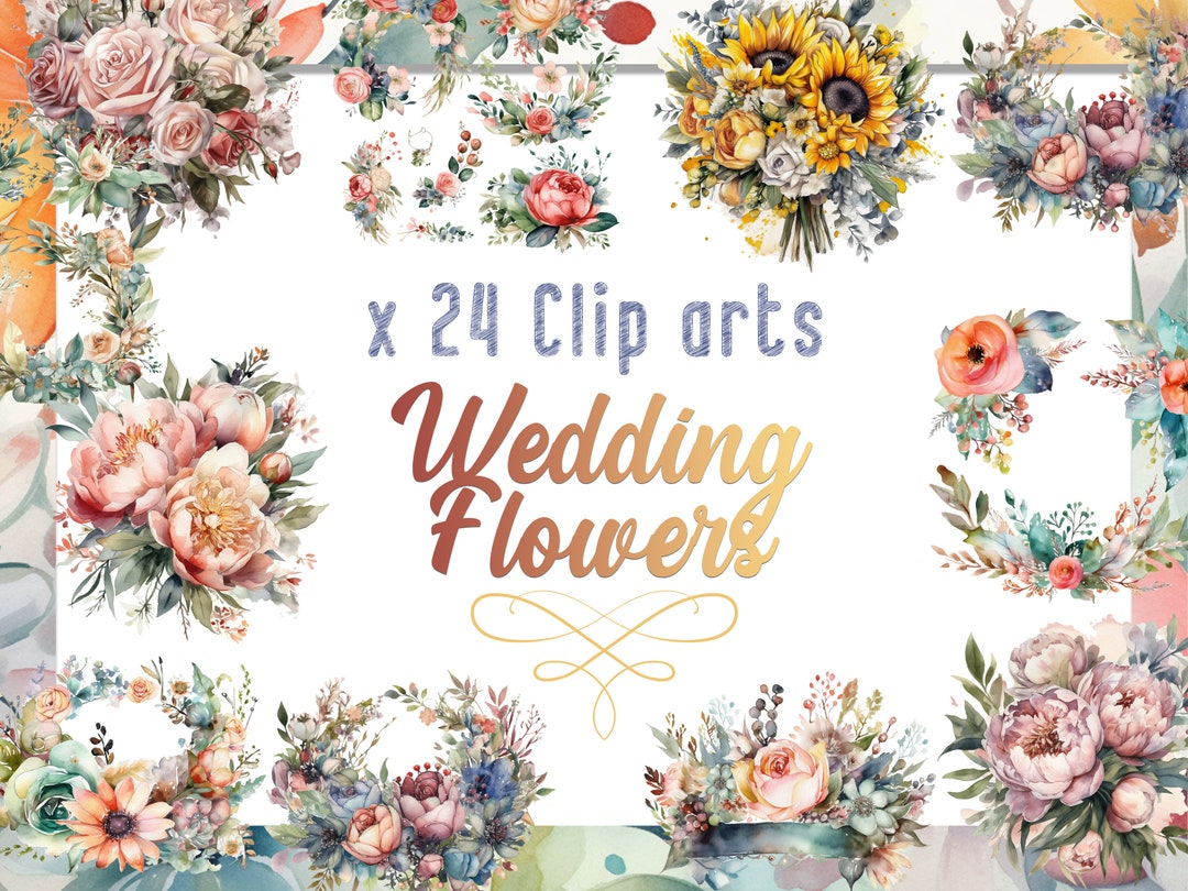 Watercolor Clipart Wedding Flowers, Romantic PNG Flowers, Watercolor ...