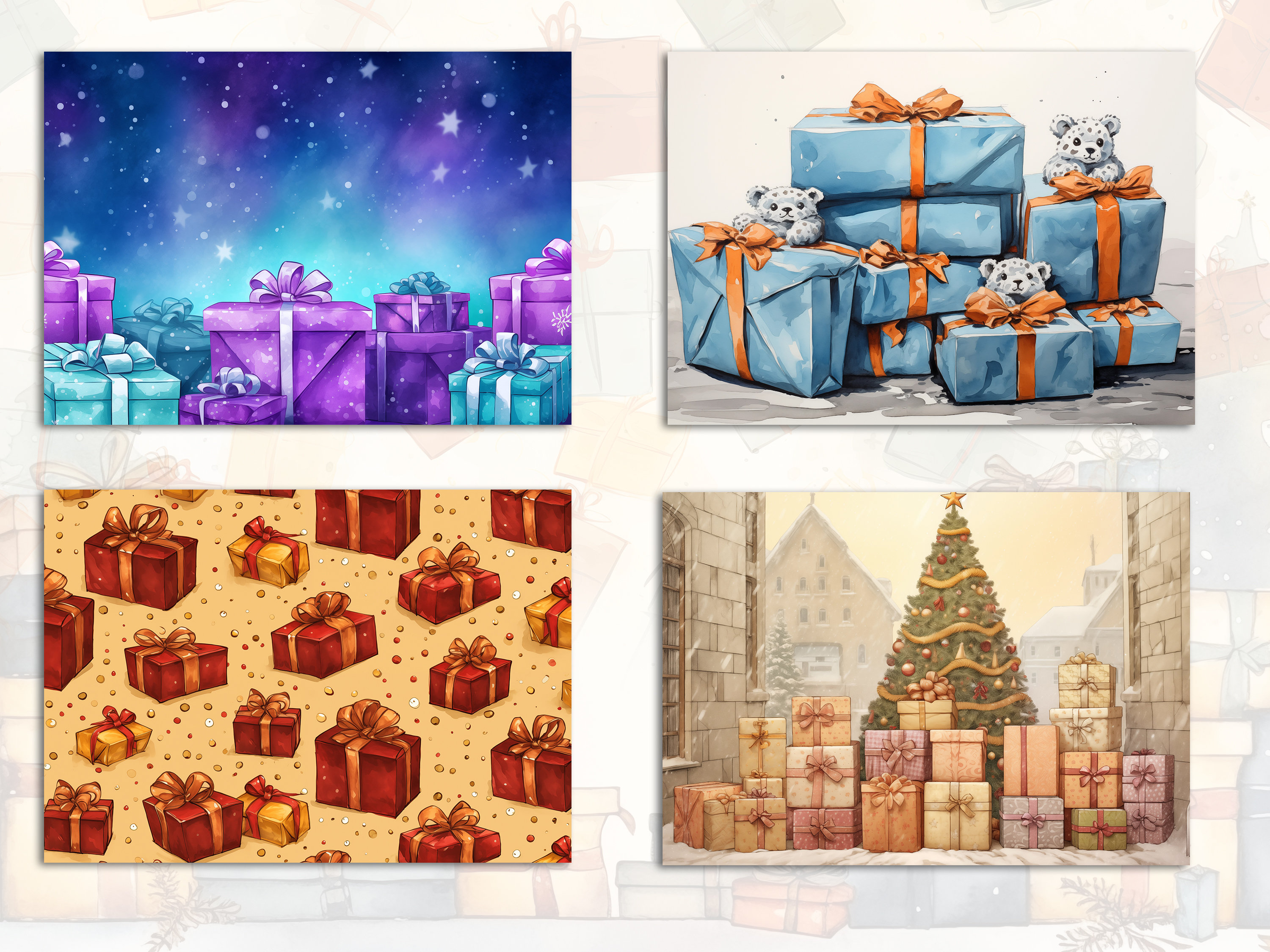 Watercolor Christmas Gifts Backgrounds, Texture Background for ...