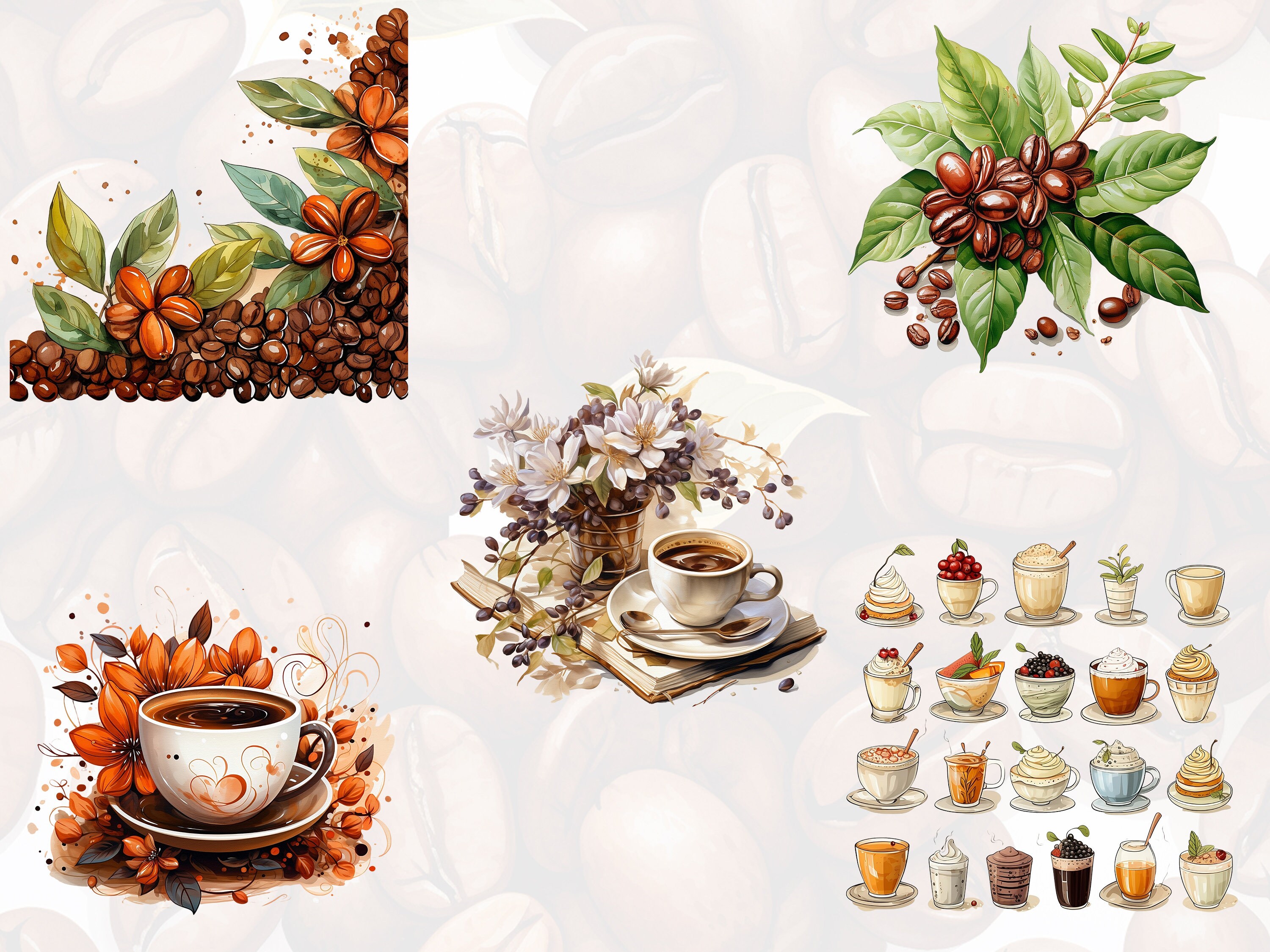Watercolor Coffee Clipart Bundle, Watercolor Coffee PNG for ...