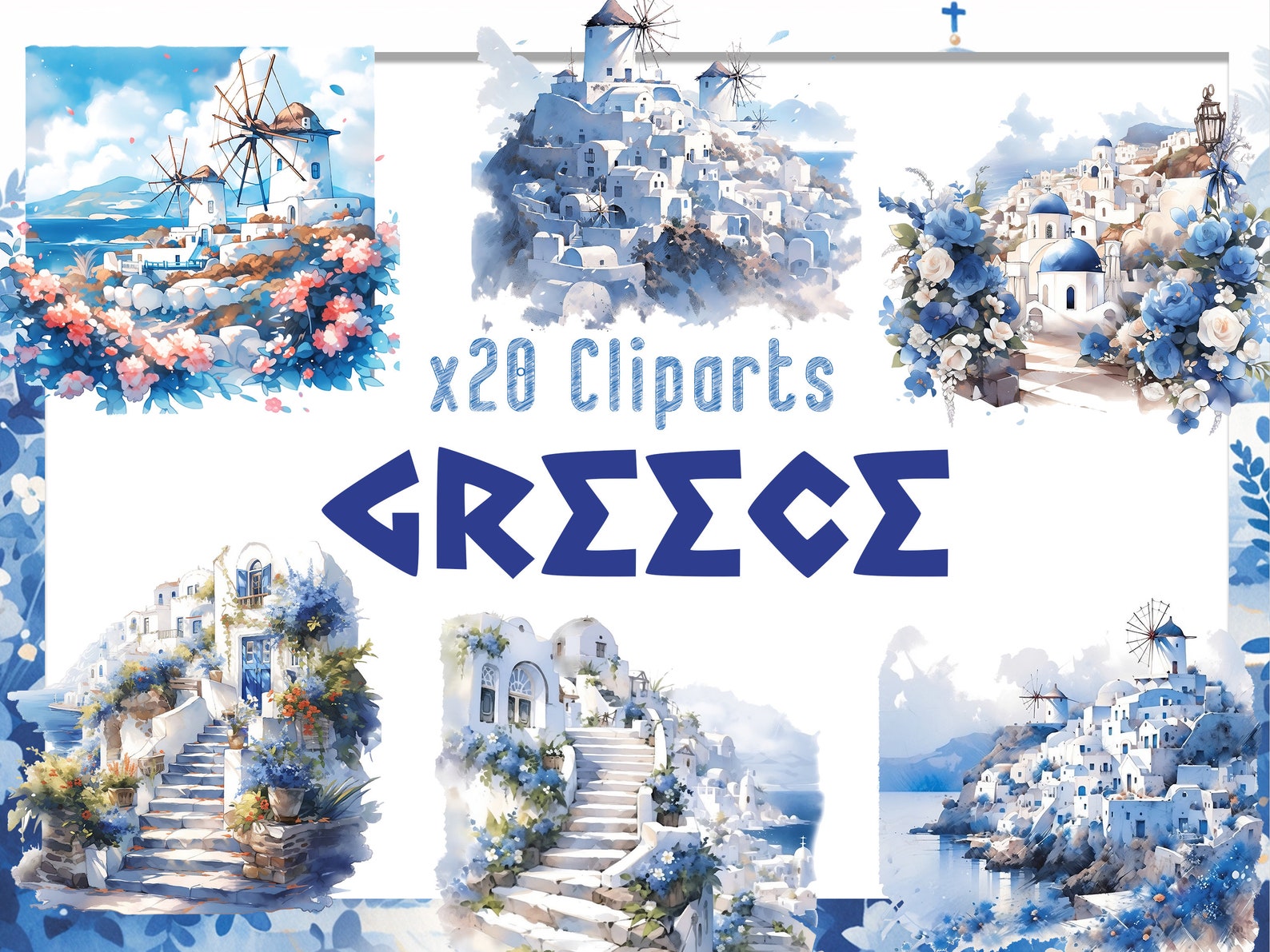 Watercolor Clipart of Greece, PNG Clipart Greek Culture, Travel Clipart ...