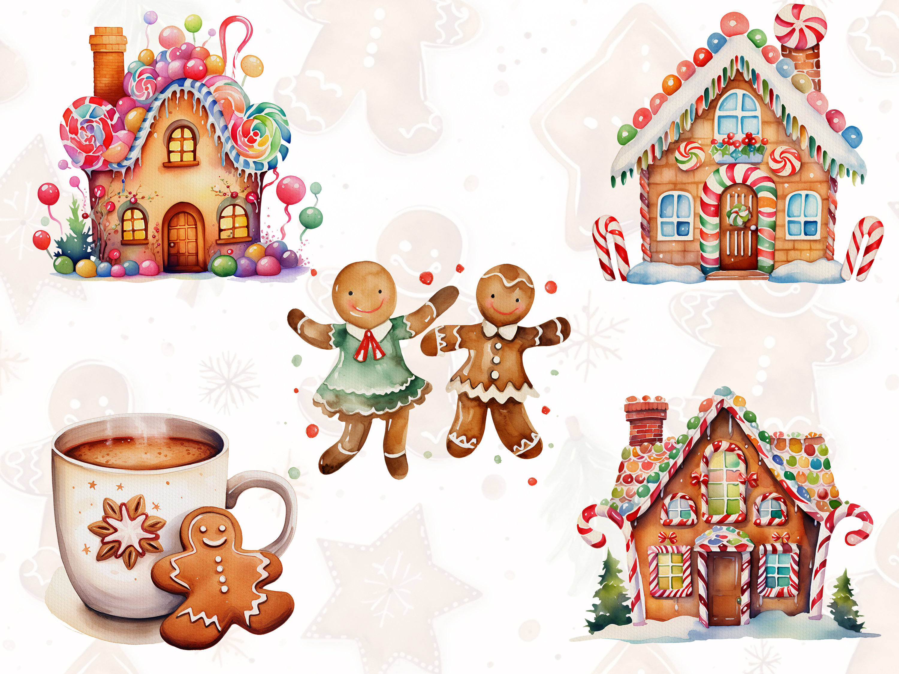 Watercolor Gingerbread Clipart Bundle, PNG Cliparts of Cookieman ...