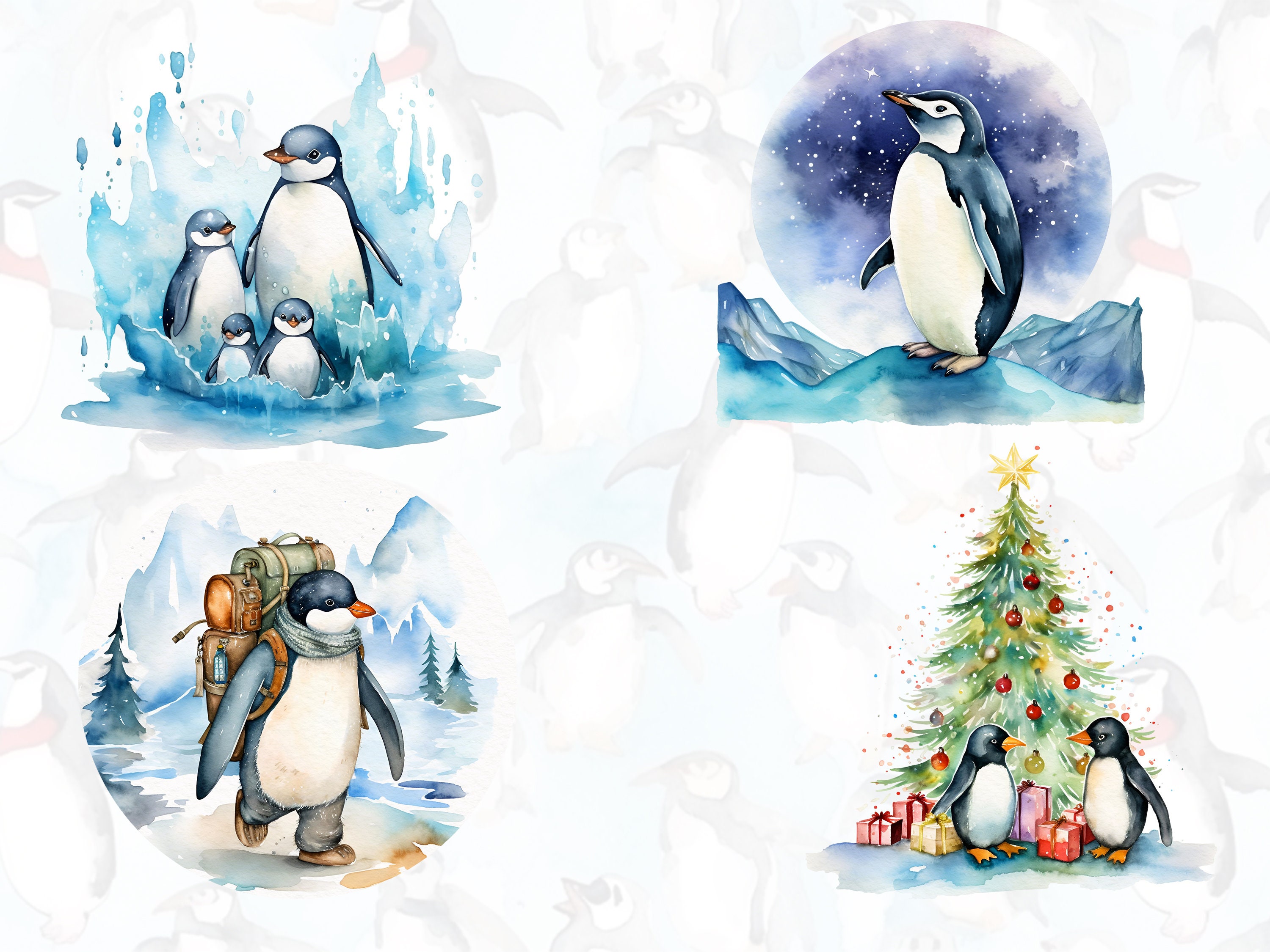 Watercolor Penguins Pack Clipart PNG of Penguins Illustrations Penguin ...
