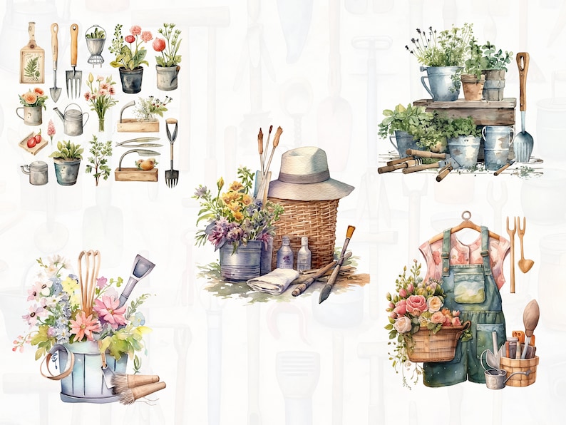 Watercolor Gardening Clipart Bundle Watercolor Gardening - Etsy