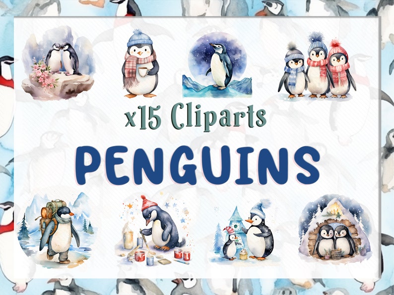 Watercolor Penguins Pack Clipart PNG of Penguins Illustrations Penguin ...