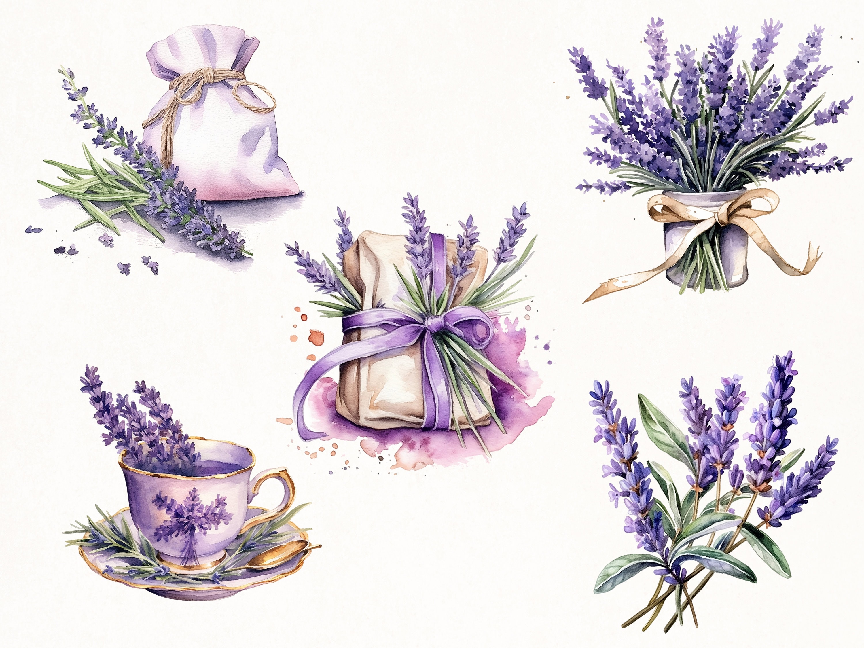 Watercolor Lavender Clipart Bundle, Watercolor Lavender Theme PNG for ...