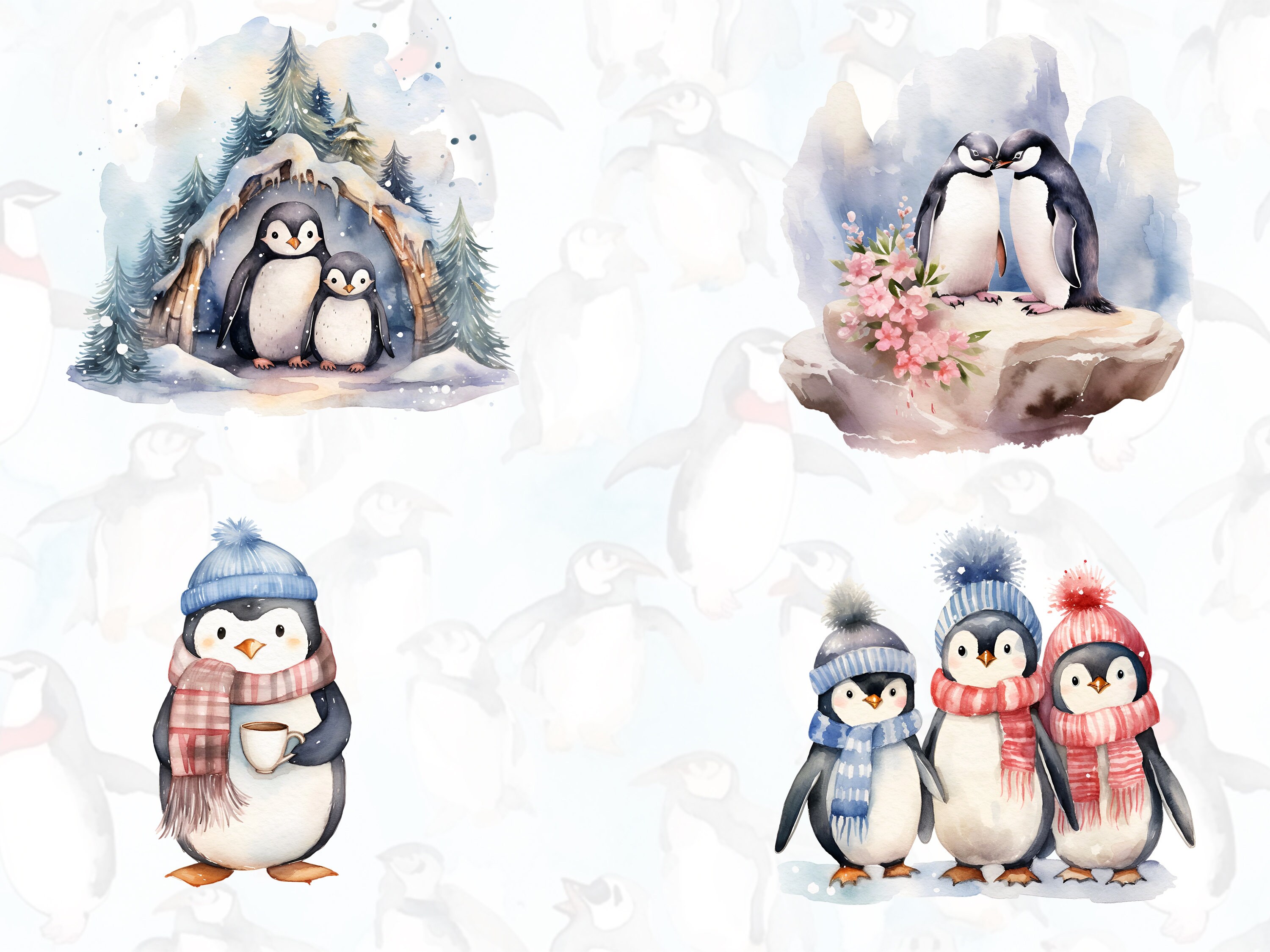 Watercolor Penguins Pack Clipart PNG of Penguins Illustrations Penguin ...