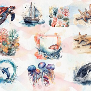 Watercolor Ocean and Sea, Clipart PNG Ocean Theme, Watercolor Sealife ...