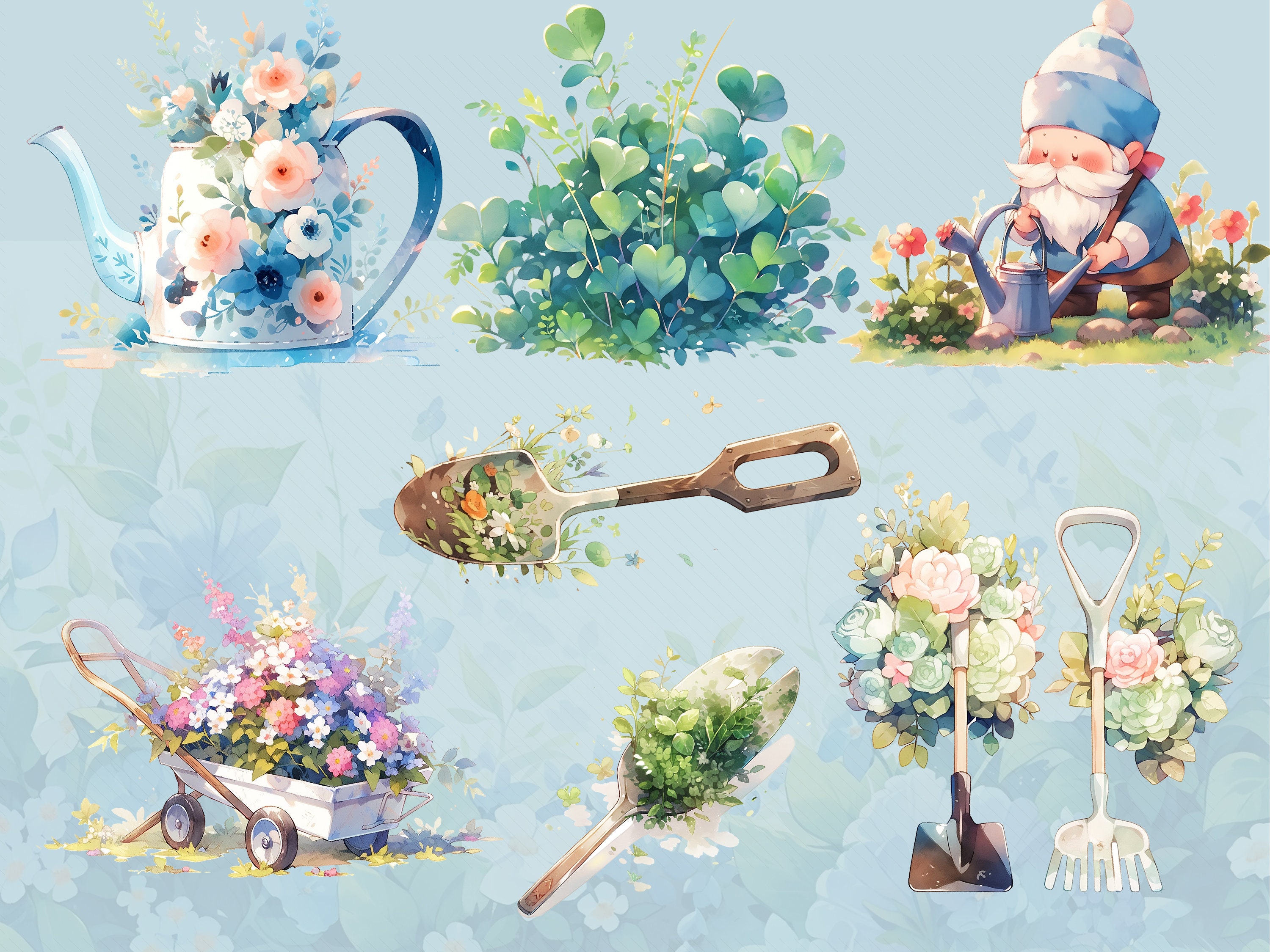 Watercolor Garden Clipart Bundle, Watercolor Spring Garden PNG for ...