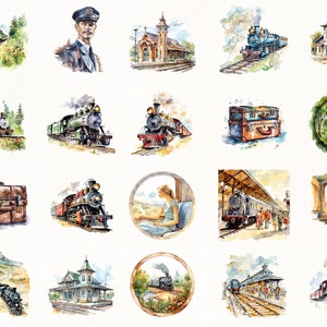Watercolor Old Trains Clipart Bundle, Vintage Trains PNG for Creative ...
