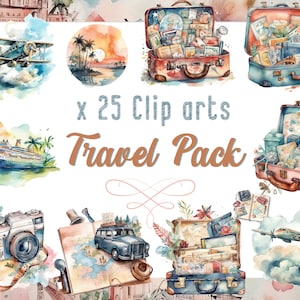 Watercolor Drawings Travel Pack, Clipart PNG Travel Journal, Watercolor ...