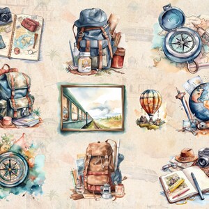 Watercolor Drawings Travel Pack, Clipart PNG Travel Journal, Watercolor ...