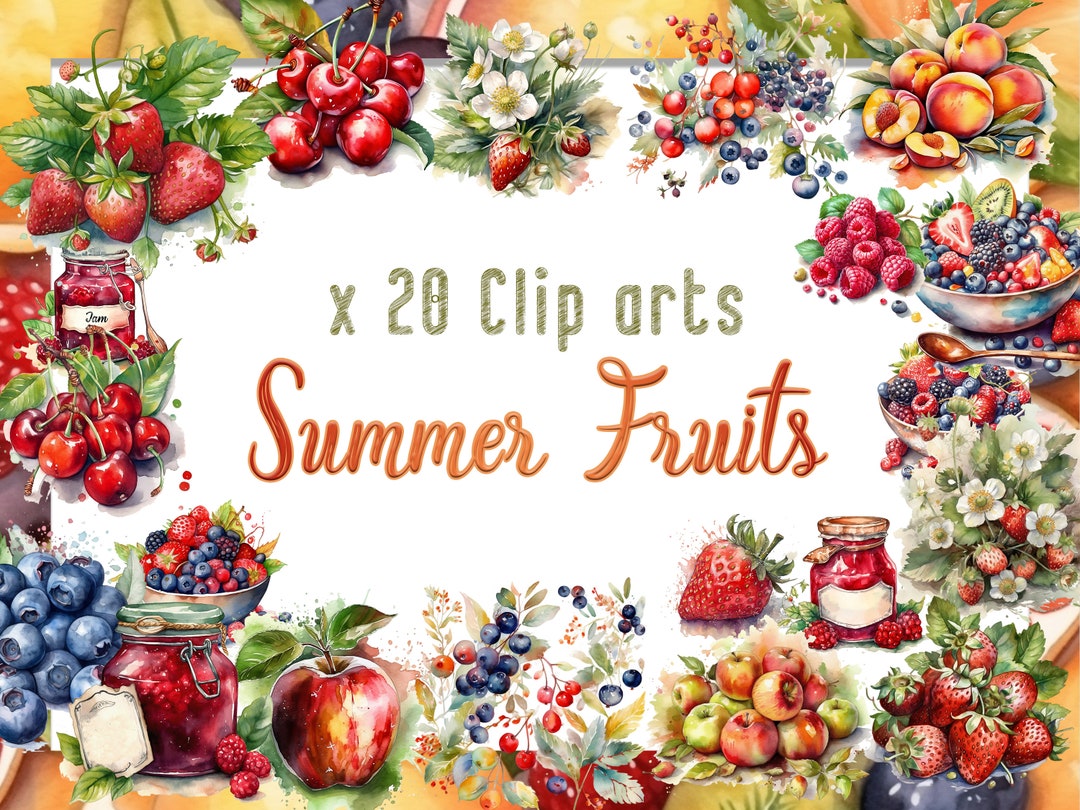 Watercolor Clipart Fruits, Strawberries and Summer Fruits Bundle ...