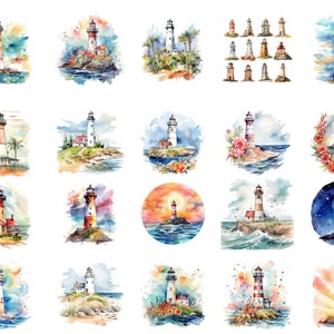 Watercolor Lighthouse Clipart Bundle, PNG Cliparts on Theme Lighthouses ...
