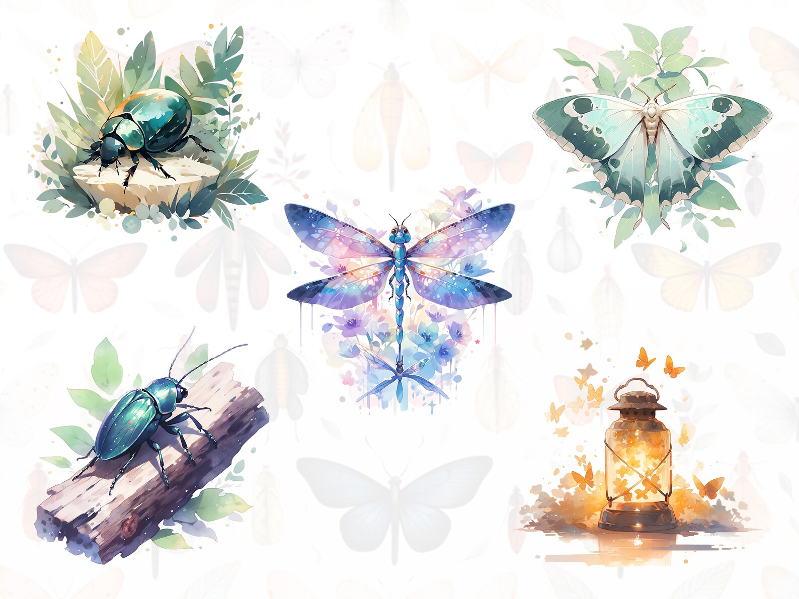 Watercolor Insects and Bugs Clipart Bundle, Watercolor PNG for ...