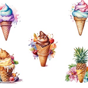 Watercolor Ice Cream Bundle, Watercolor Cliparts PNG of Various Ice ...