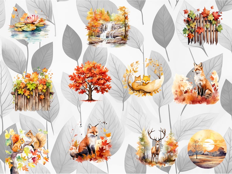 Watercolor Fall Season Clipart Bundle, Watercolor Autumn PNG for ...