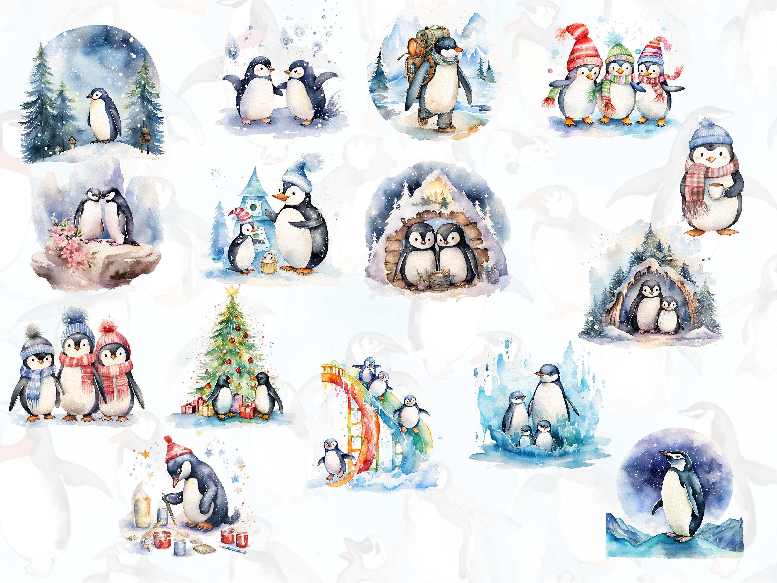 Watercolor Penguins Pack Clipart PNG of Penguins Illustrations Penguin ...