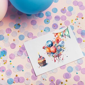 Watercolor Birthday Party, Clipart PNG Balloons and Cake, Watercolor ...